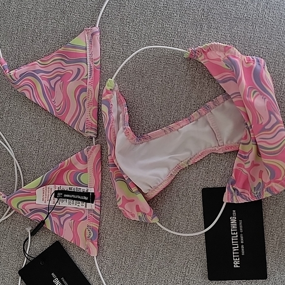 PrettyLittleThing | Swim | Nwt Pink Swirl String Triangle Bikini | Poshmark